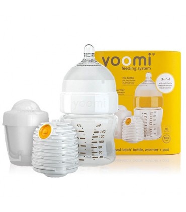 ست شیشه شیر طلقی 140 میل به همراه گرم کننده و محافظ برند Yoomi - کودکو