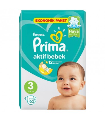 پوشک نوزاد سایز 3 پمپرز پریما ترک (62 عدد) Pampers Prima | کودکو